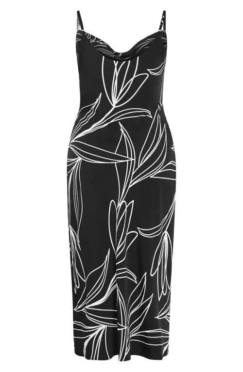 City Chic Floral Print Slipdress - Black Bloom