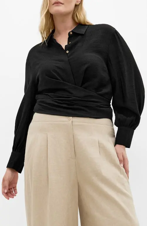 City Chic Rosabella Tie Hem Shirt - Black