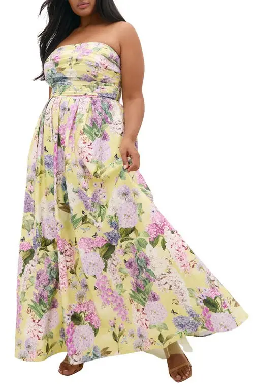 City Chic Rosalee Floral Maxi Dress - Lemon Hydrangea