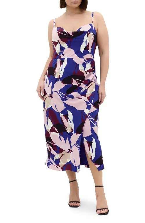 City Chic Mariana Printed Cowl Neck Midi Dress - Wild Fern