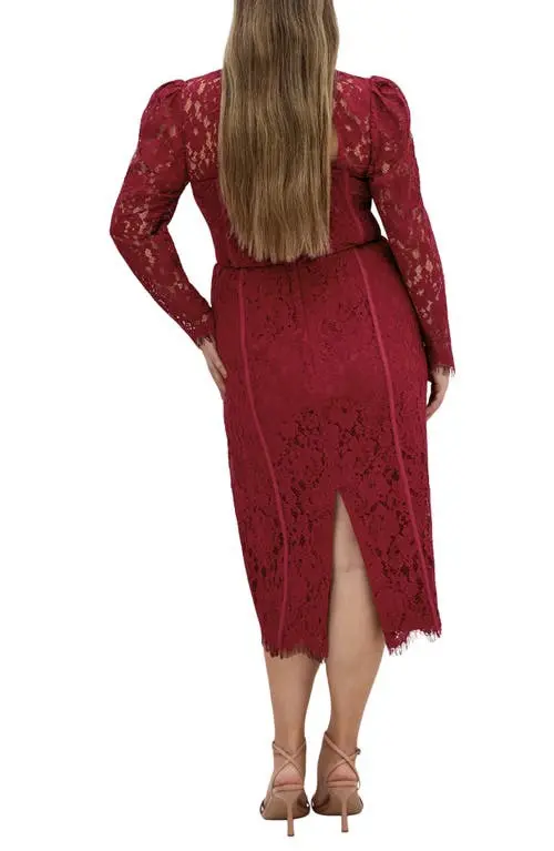 City Chic Valentine Long Sleeve Lace Midi Dress