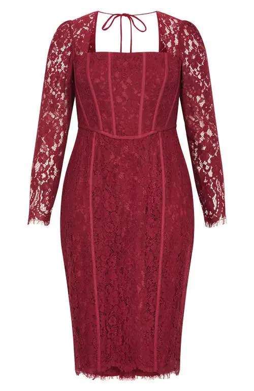City Chic Valentine Long Sleeve Lace Midi Dress