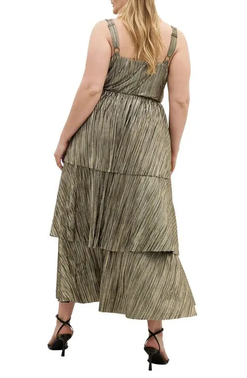 City Chic Metallic Tiered Maxi Dress - Bronze