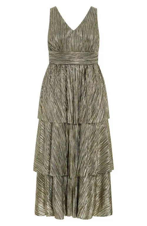 City Chic Metallic Tiered Maxi Dress - Bronze