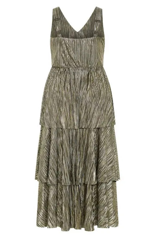 City Chic Metallic Tiered Maxi Dress - Bronze