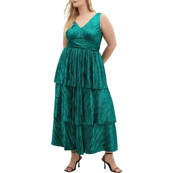 City Chic Metallic Tiered Maxi Dress - Emerald