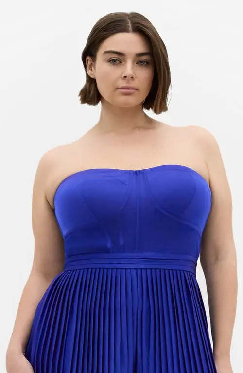 City Chic Pleated Satin Jumpsuit - Cobalt