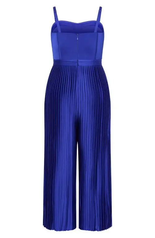 City Chic Pleated Satin Jumpsuit - Cobalt