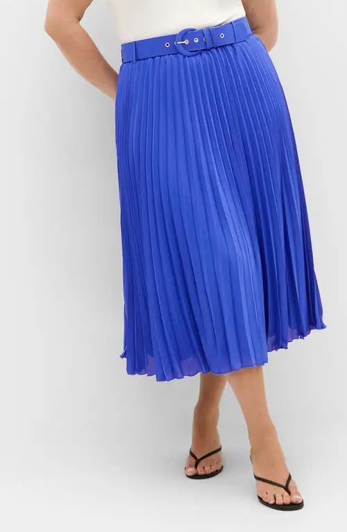 City Chic Pleated A-line Skirt With Belt - Cerulean