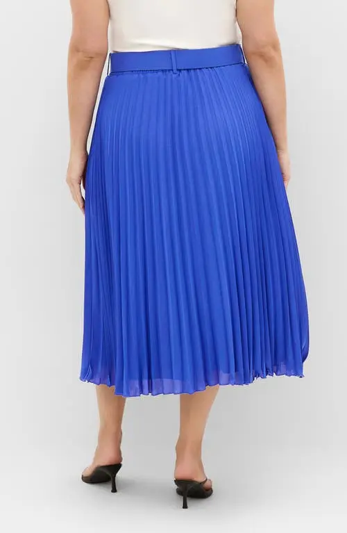City Chic Pleated A-line Skirt With Belt - Cerulean