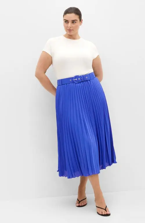 City Chic Pleated A-line Skirt With Belt - Cerulean