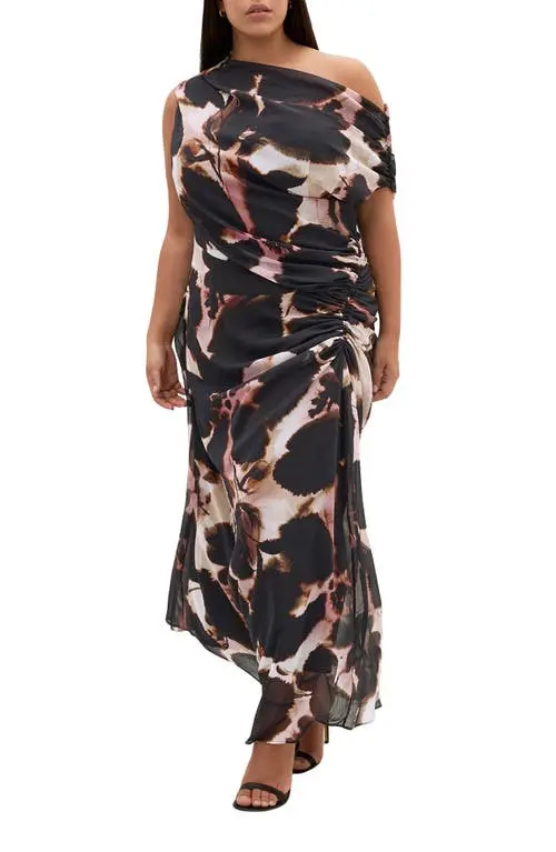 City Chic Floral One-shoulder Maxi Dress - Sunset Bloom