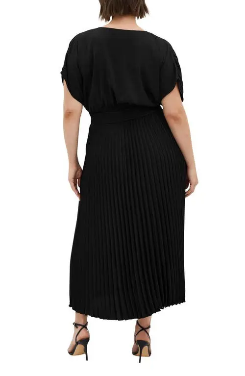 City Chic Elia Faux Wrap Pleated Dress - Black