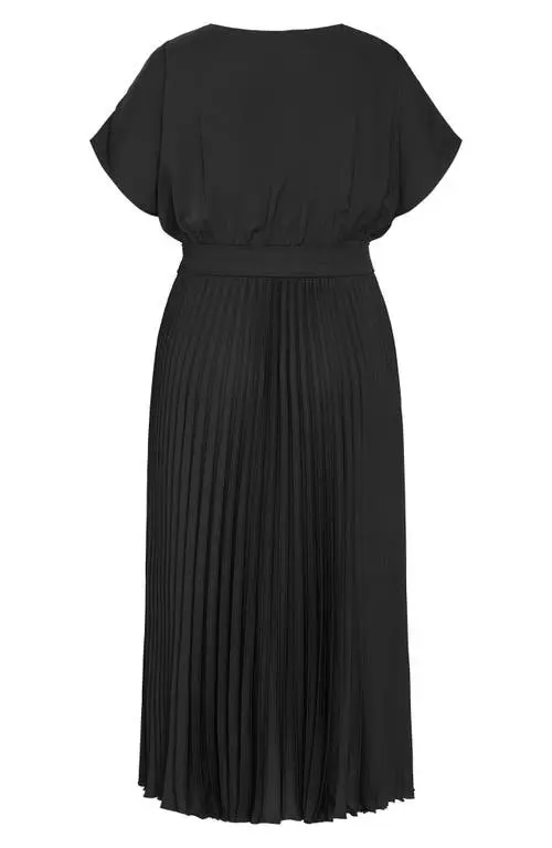 City Chic Elia Faux Wrap Pleated Dress - Black