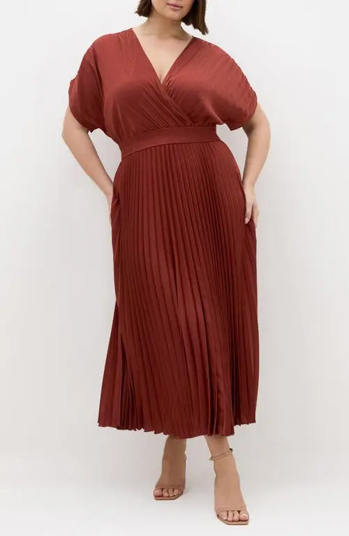 City Chic Elia Faux Wrap Pleated Dress - Sienna