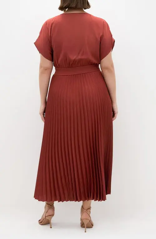 City Chic Elia Faux Wrap Pleated Dress - Sienna