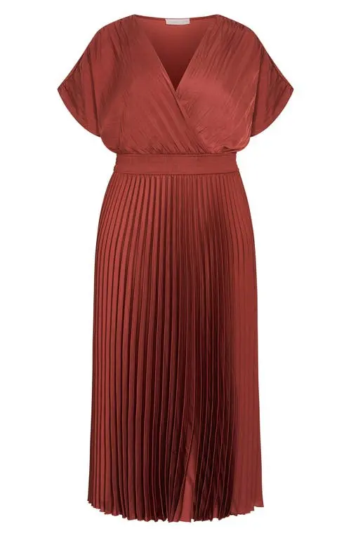 City Chic Elia Faux Wrap Pleated Dress - Sienna