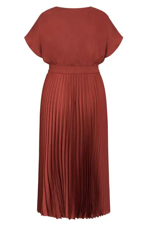 City Chic Elia Faux Wrap Pleated Dress - Sienna