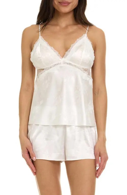 Flora Nikrooz Kaiya Lace Trim Satin Short Pajamas - Ivory