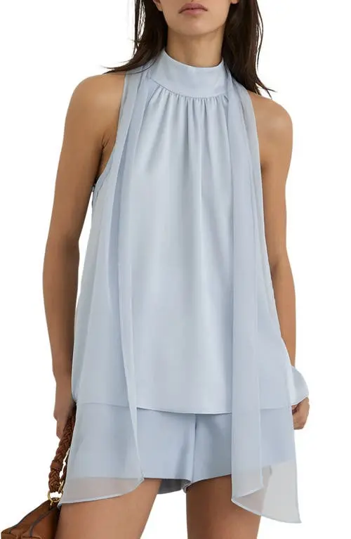 REISS Andrea Sleeveless Satin Top With Scarf Neck - Blue