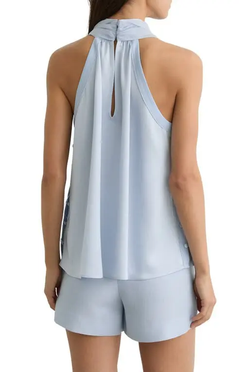 REISS Andrea Sleeveless Satin Top With Scarf Neck - Blue