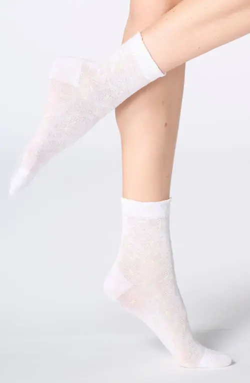 Oroblu Floral Jacquard Crew Socks - White