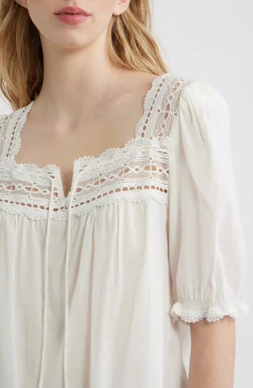REFORMATION Wildflower Lace Trim Puff Sleeve Organic Cotton Blend