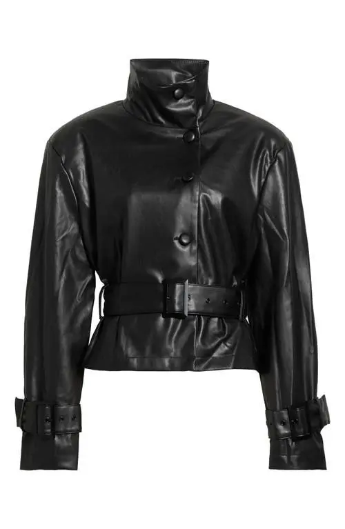 AFRM Scarlette Belted Faux Leather Jacket - Noir