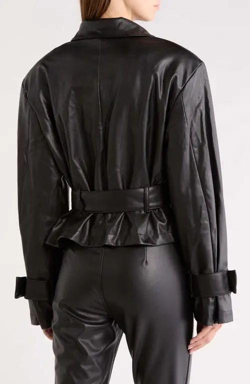 AFRM Scarlette Belted Faux Leather Jacket - Noir