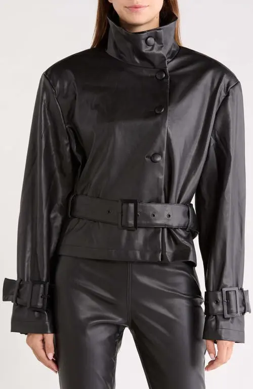 AFRM Scarlette Belted Faux Leather Jacket - Noir