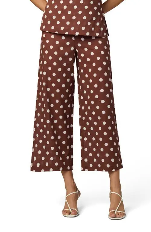 Joe's Jeans The Mariel Linen & Cotton Crop Wide Leg Pants - Chocolate/ecru Dot