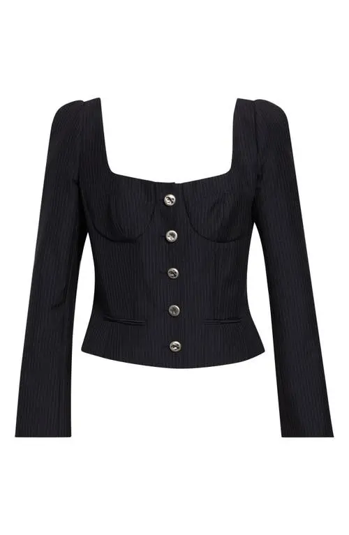 Alexander McQueen Pinstripe Corset Wool & Mohair Fitted Jacket - Navy