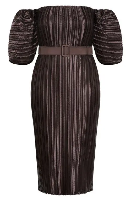 City Chic Krista Off-the-shoulder Midi Dress - Chocolate