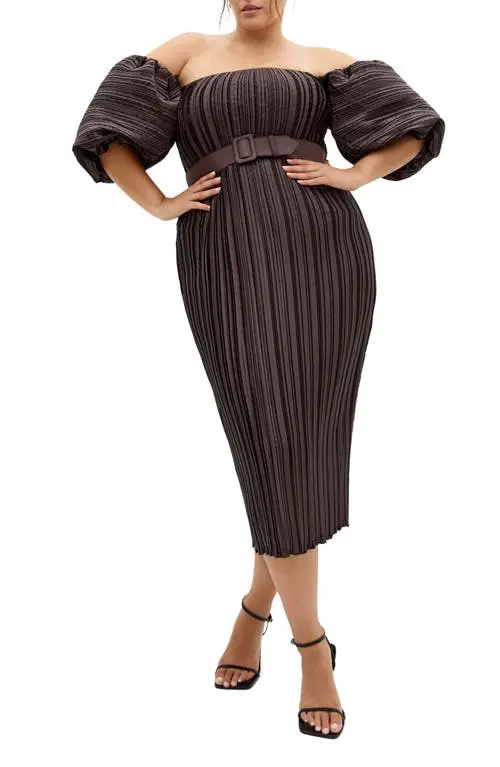 City Chic Krista Off-the-shoulder Midi Dress - Chocolate