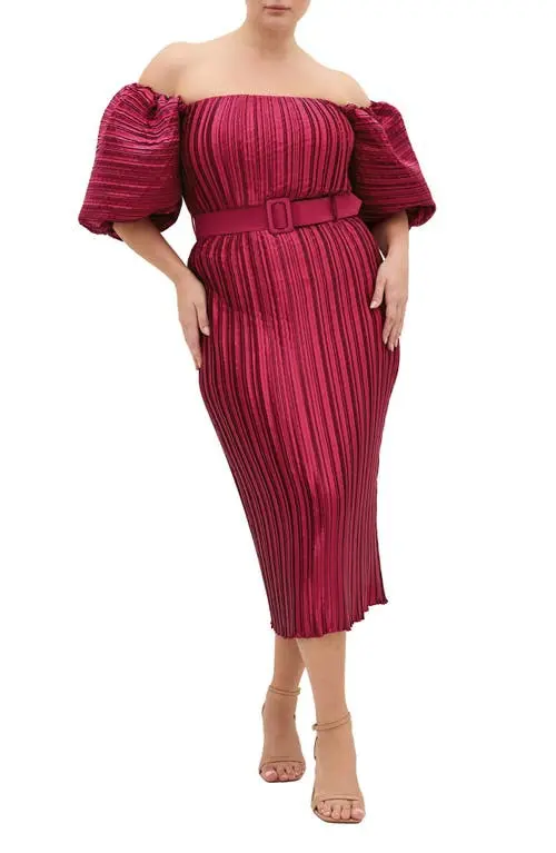 City Chic Krista Off-the-shoulder Midi Dress - Raspberry