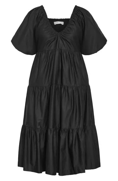 City Chic Tiered Puff Sleeve Midi Dress