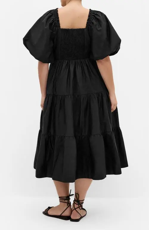 City Chic Tiered Puff Sleeve Midi Dress