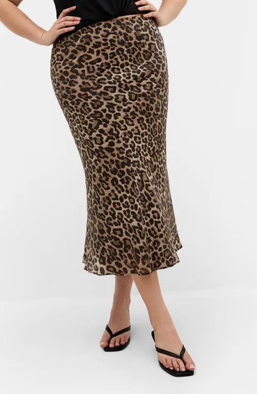 City Chic Kyra Leopard Print Midi Skirt