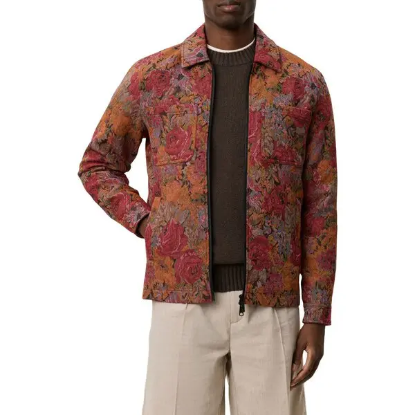 LES DEUX Marseille Floral Jacquard Jacket - Red Dahlia
