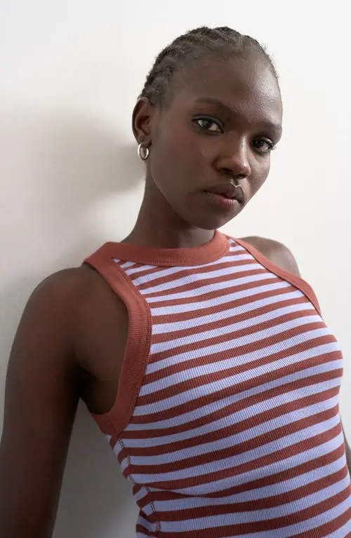 Topshop Stripe Cutaway Rib Tank