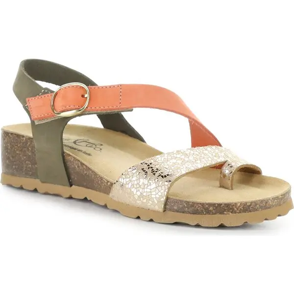 BOS. & CO. Luissa Slingback Platform Wedge Sandal - Moss/orange/gold