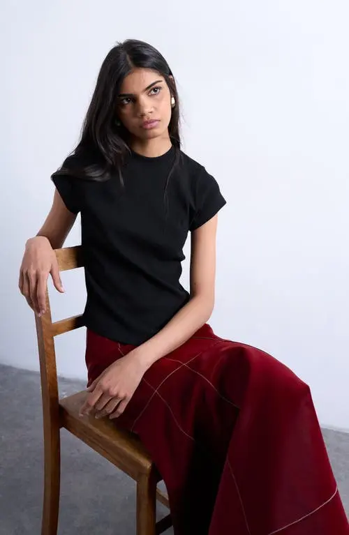 Topshop Fitted Curved Hem Stretch Cotton Rib T-shirt