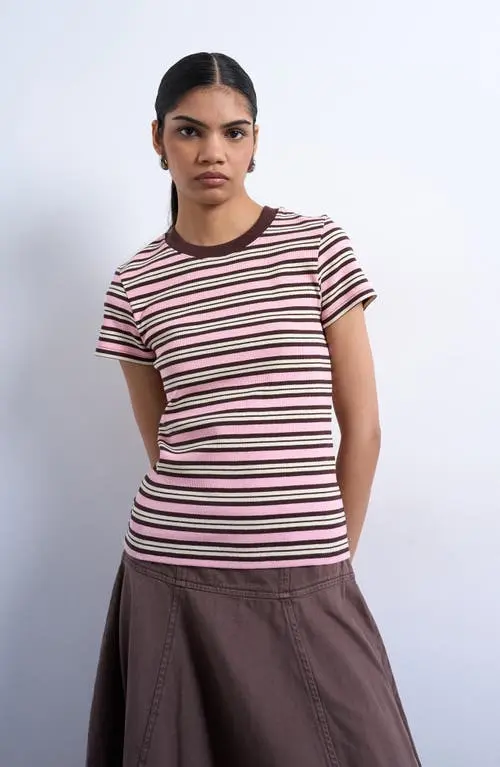 Topshop Stripe Short Sleeve Stretch Cotton Rib T-shirt