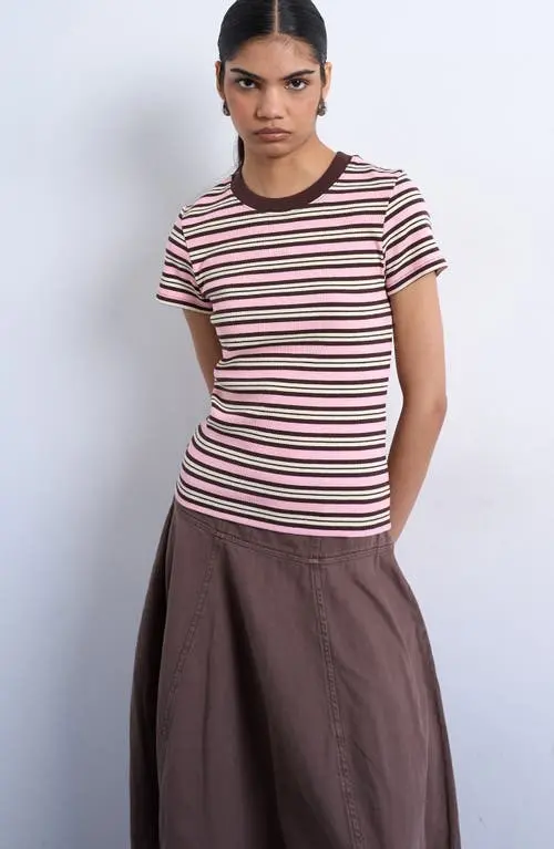 Topshop Stripe Short Sleeve Stretch Cotton Rib T-shirt