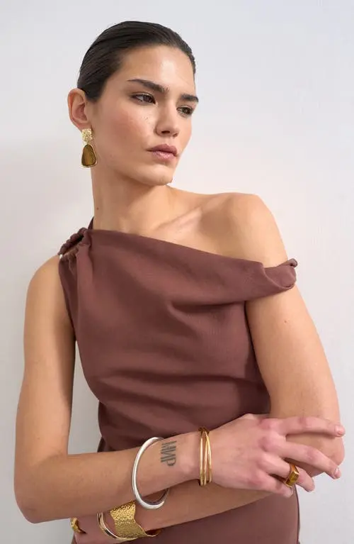 Topshop Twist One-shoulder Asymmetric Top - Chocolate