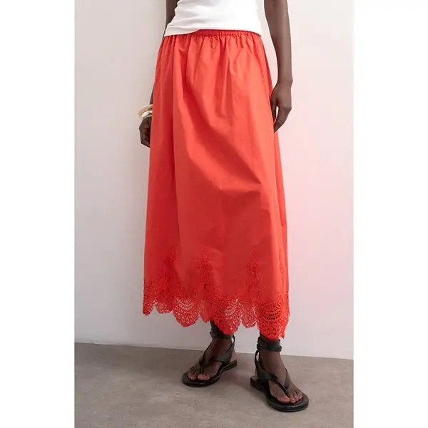 Topshop Lace Hem Maxi Skirt - Red