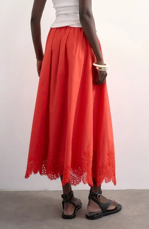Topshop Lace Hem Maxi Skirt - Red