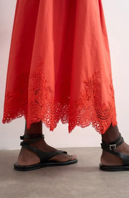 Topshop Lace Hem Maxi Skirt - Red