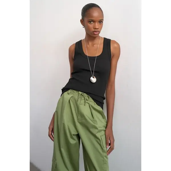 Topshop Scoop Neck Rib Tank - Black
