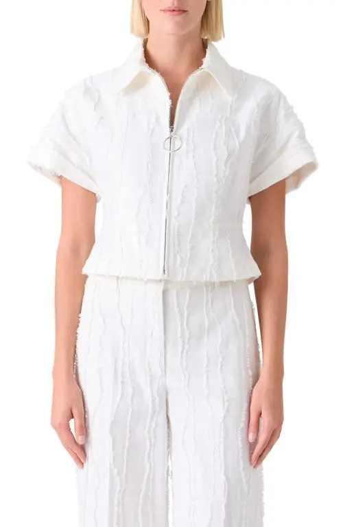 Akris Crop Cotton Fringe Jacquard Jacket